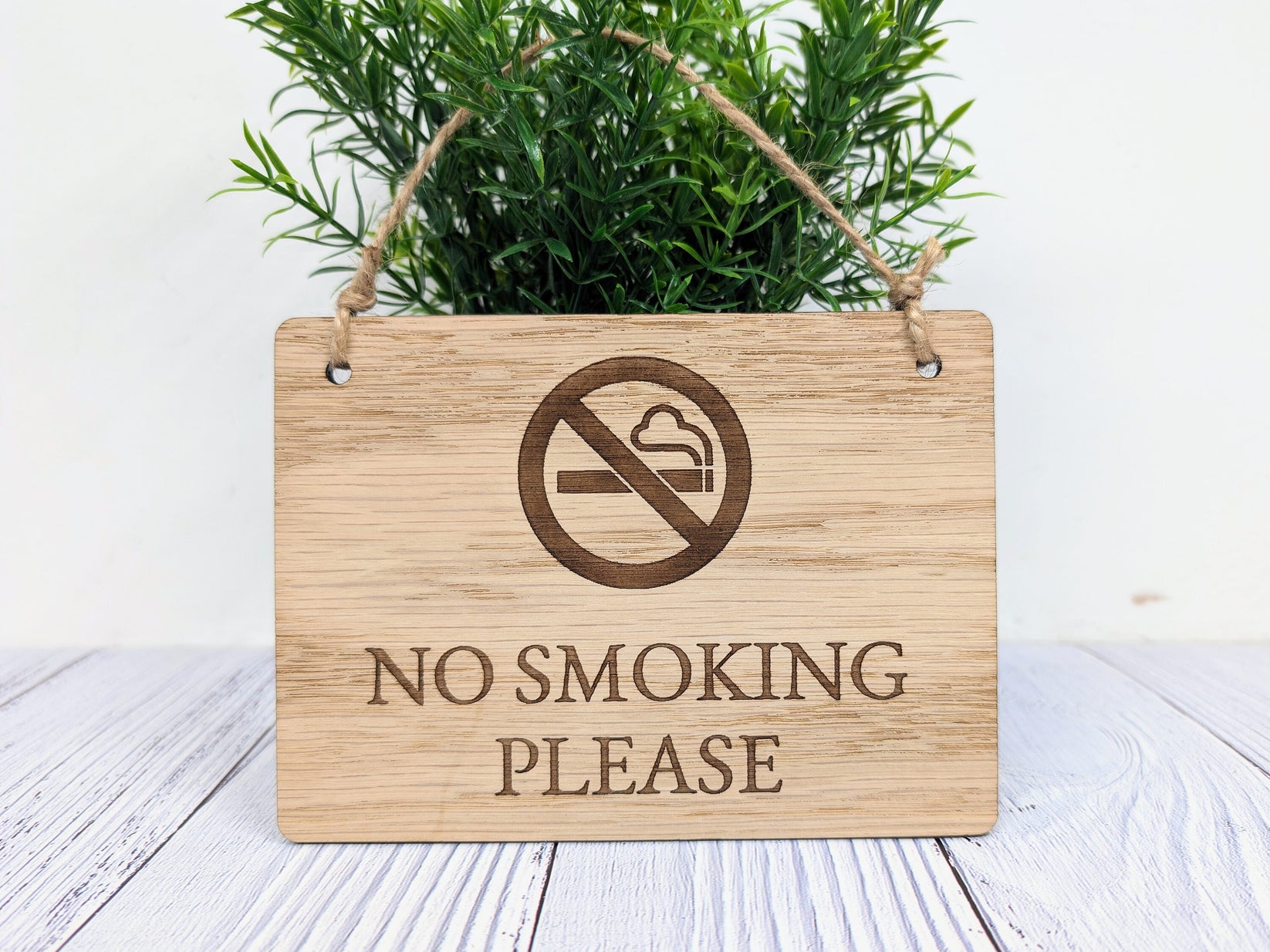 No Smoking Please, Wooden Sign | Oak Veneer | Wall Decor | Business ...