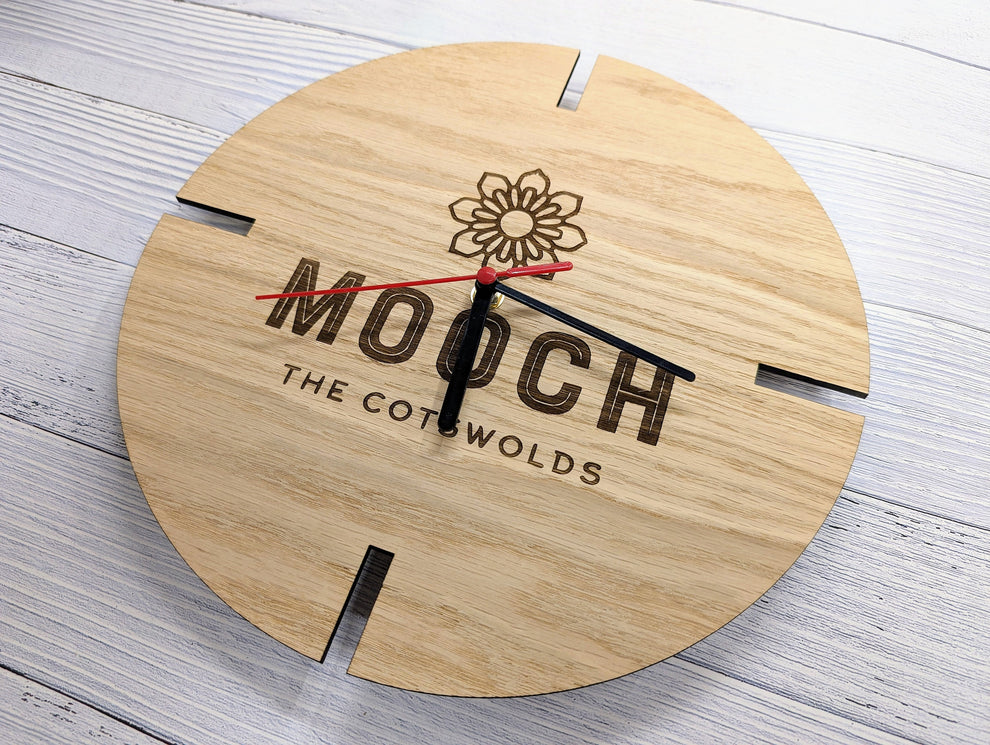Personalised Engraved Wooden Logo Wall Clock - Bespoke Branded ...