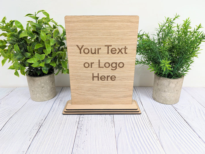 XL Personalised Wooden Table Signs - Custom Text & Logo, Freestanding ...