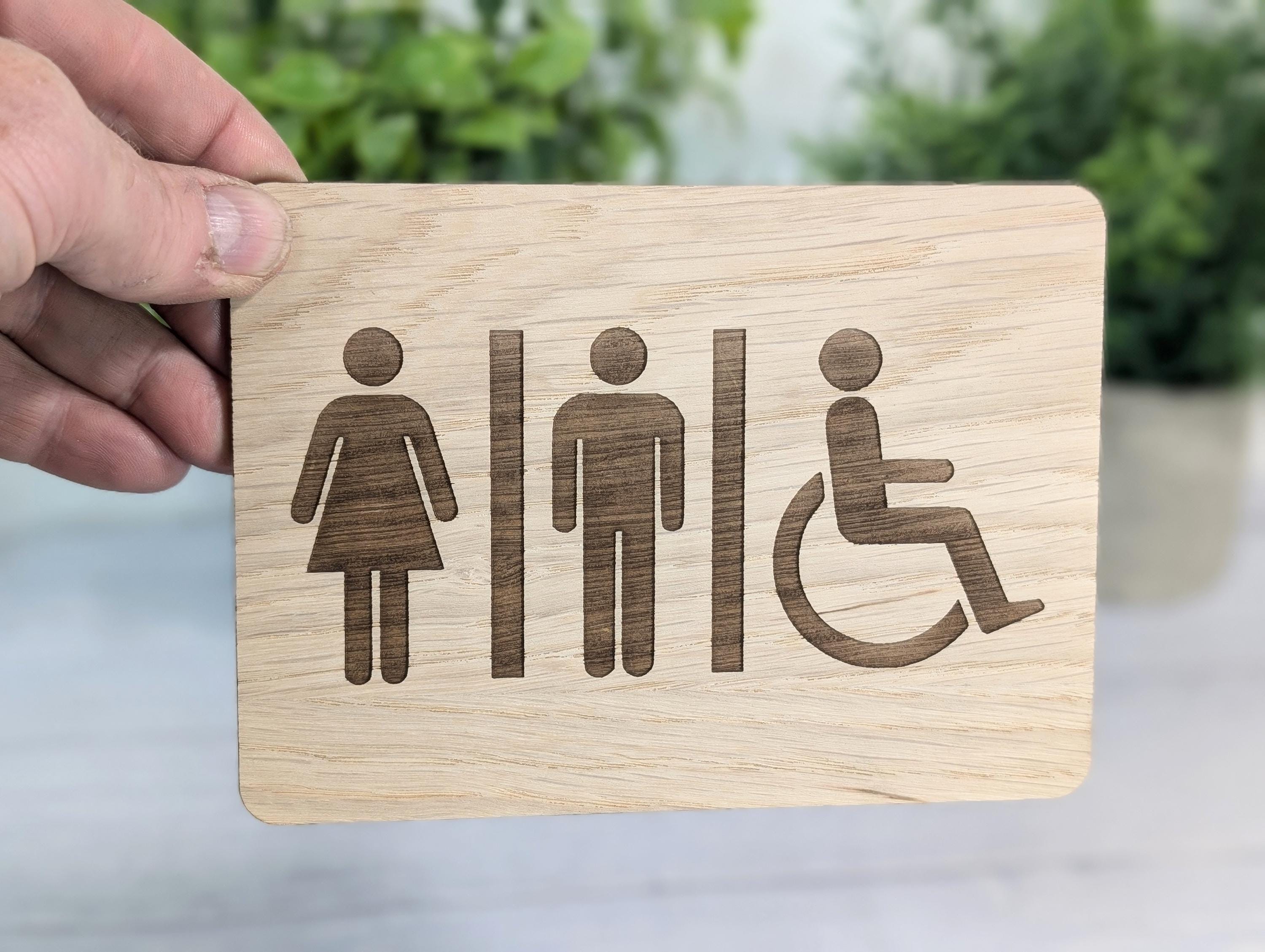 Engraved Oak Bathroom Door Plaque - 4 Sizes - Restroom Sign ...