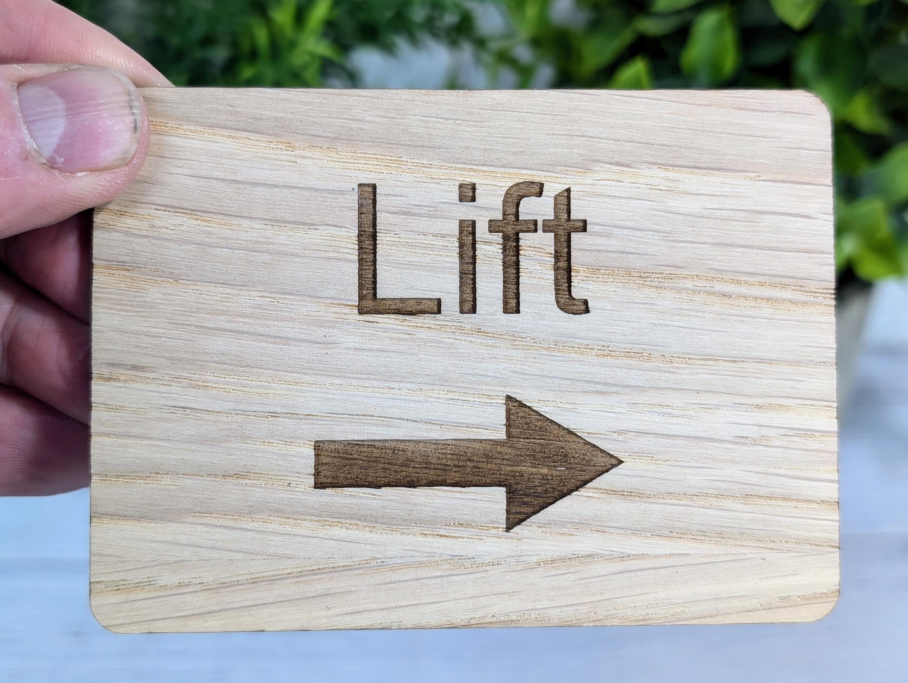 Engraved Oak Wooden Elevator Sign - Custom Text | 4 Sizes ...