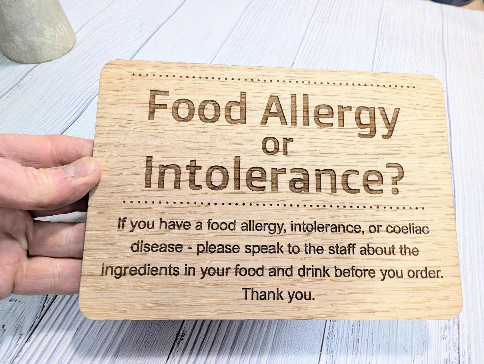 Custom Oak Food Allergy Sign for Café & Restaurant - Personalised Info ...