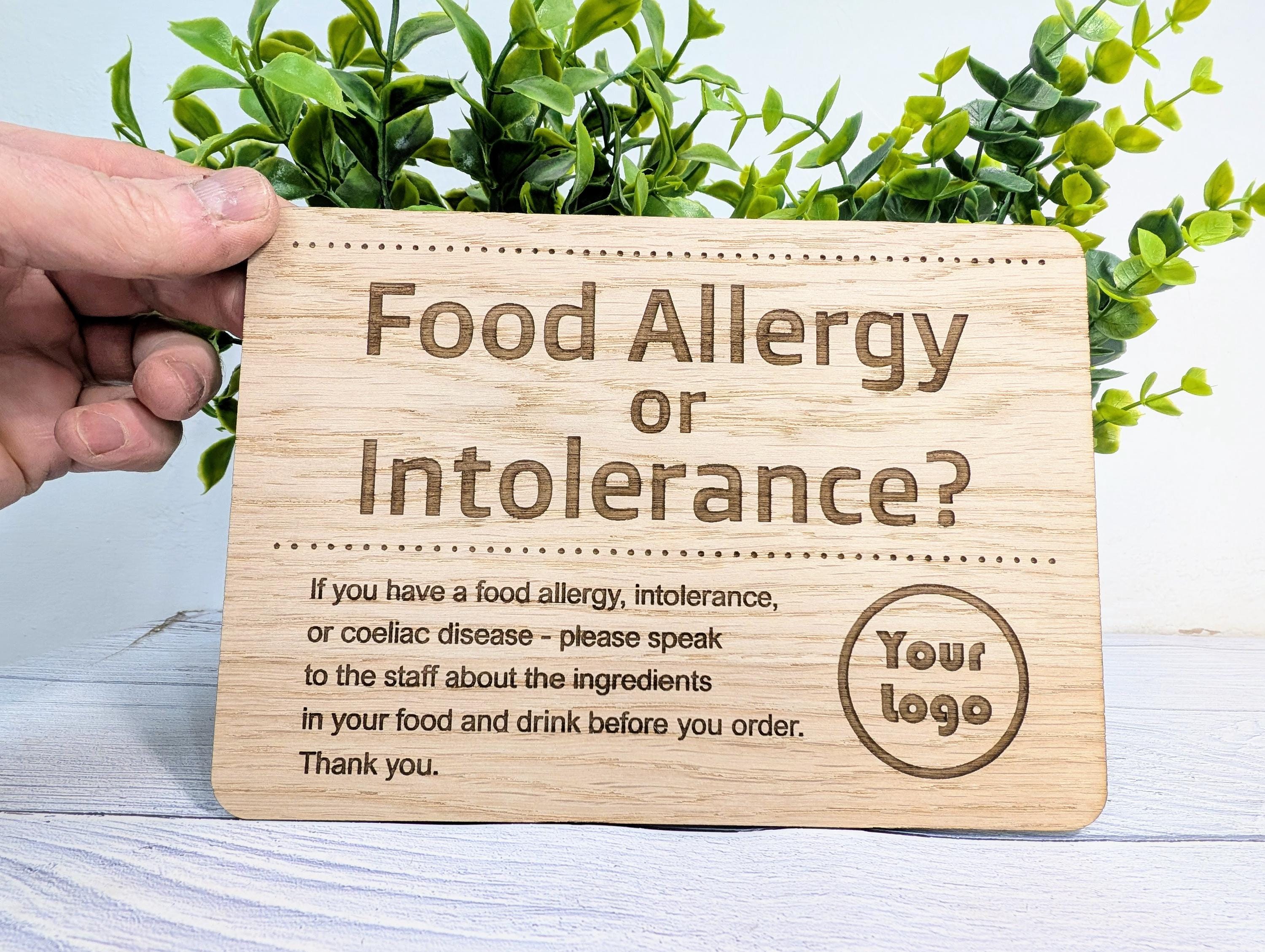 Personalized Wooden Food Allergy Sign - Custom Oak Restaurant Notice ...