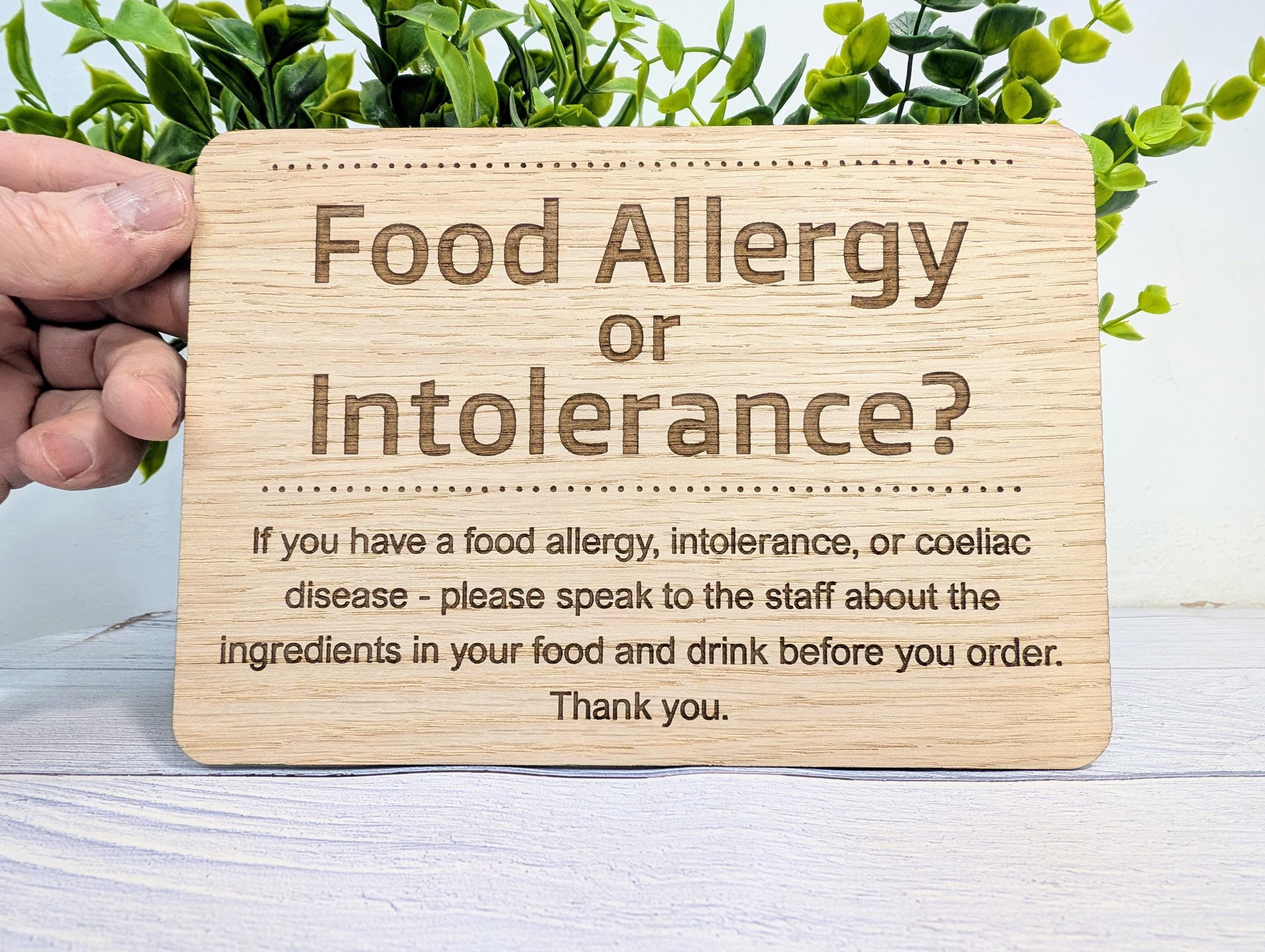 Custom Oak Food Allergy Sign for Café & Restaurant - Personalised Info ...