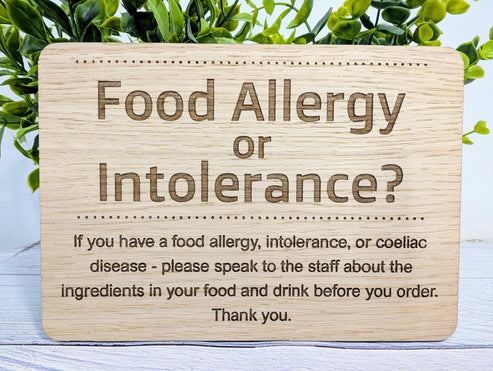 Custom Oak Food Allergy Sign for Café & Restaurant - Personalised Info ...