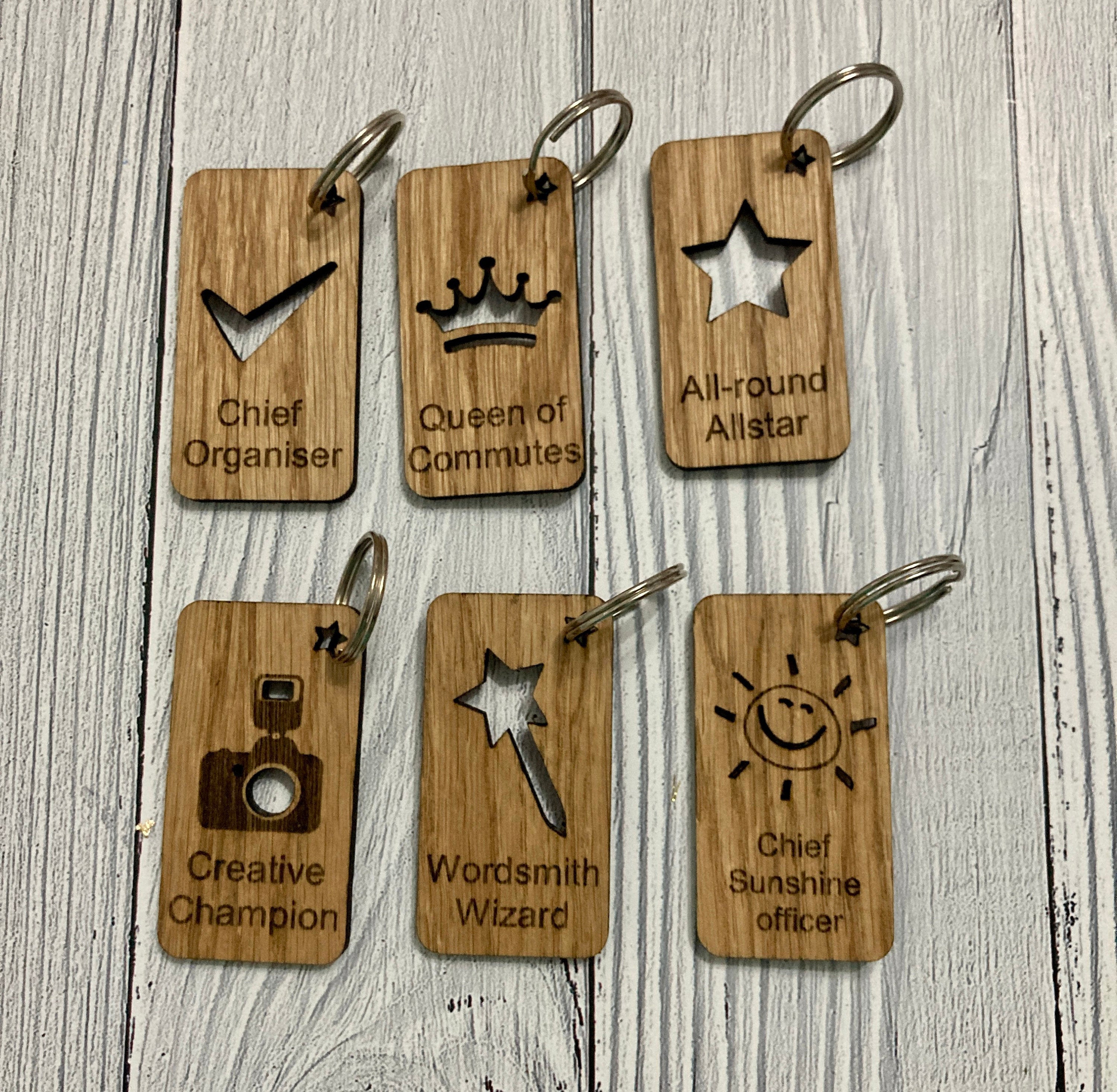 Personalised Employee Recognition Keyrings: Engraved Oak Staff ...