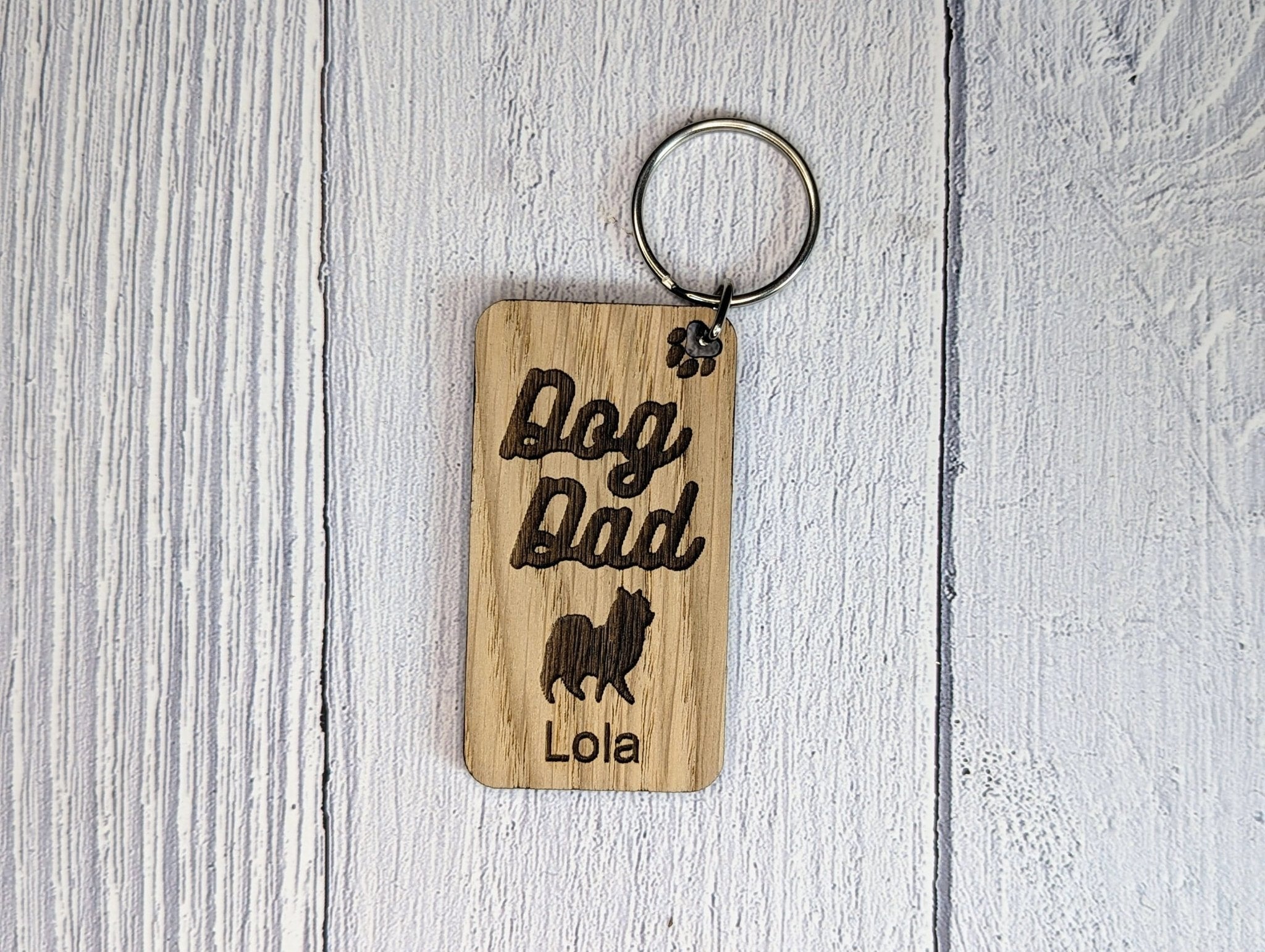 Personalised Pomeranian Dog Dad Wooden Keyring - Cute Design ...